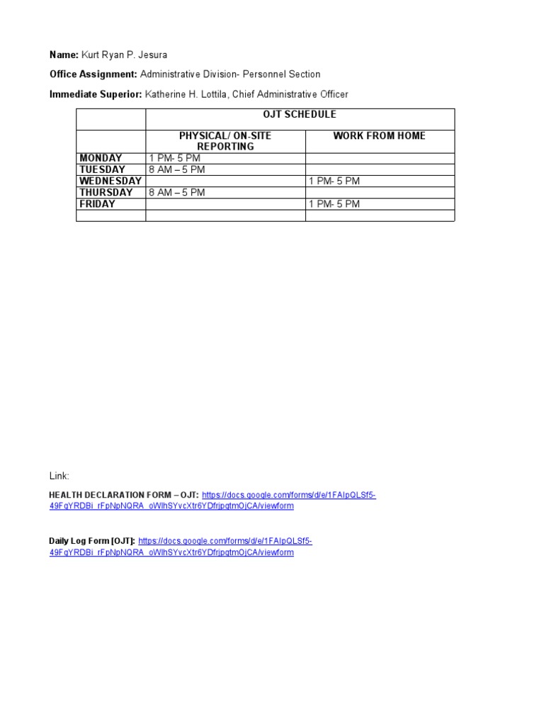 Ojt Schedule | PDF