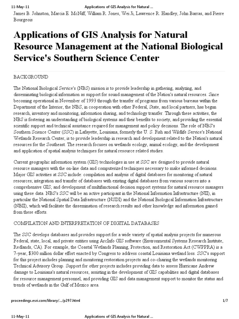 Applications of GIS Analysis For Natural Resource Management at The ...