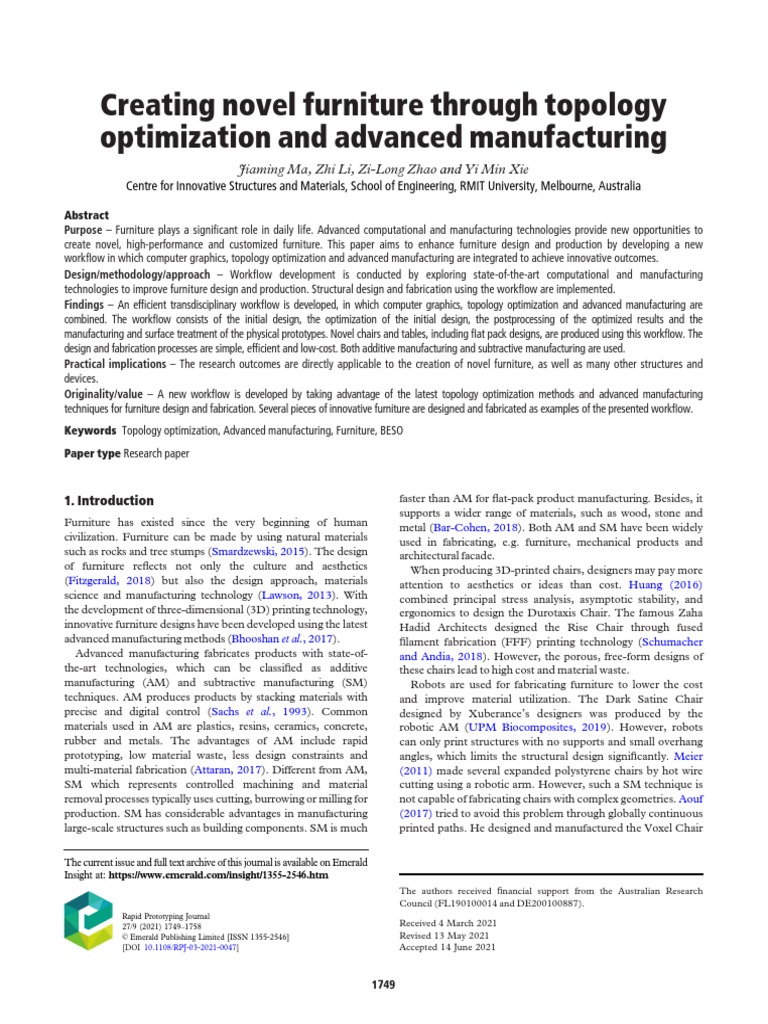 Creating Novel Furniture Through Topology Optimization and Advanced ...
