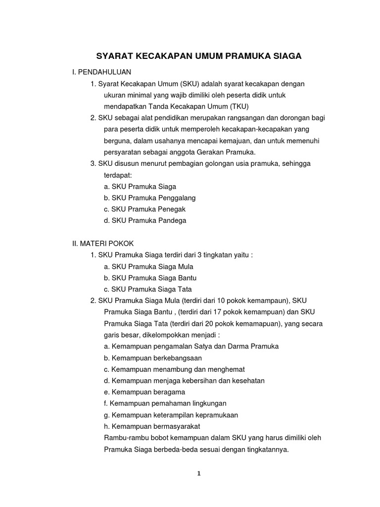 Materi KBM SKU, SKK Dan SPG Bagi Pramuka Siaga | PDF