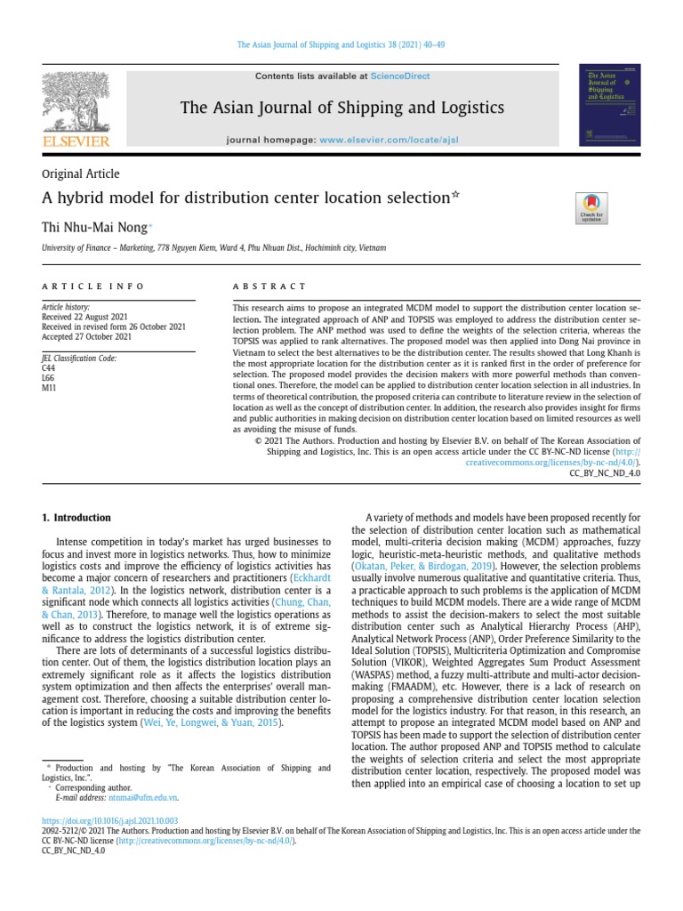 A Hybrid Model For Distribution Center Location Selection | PDF