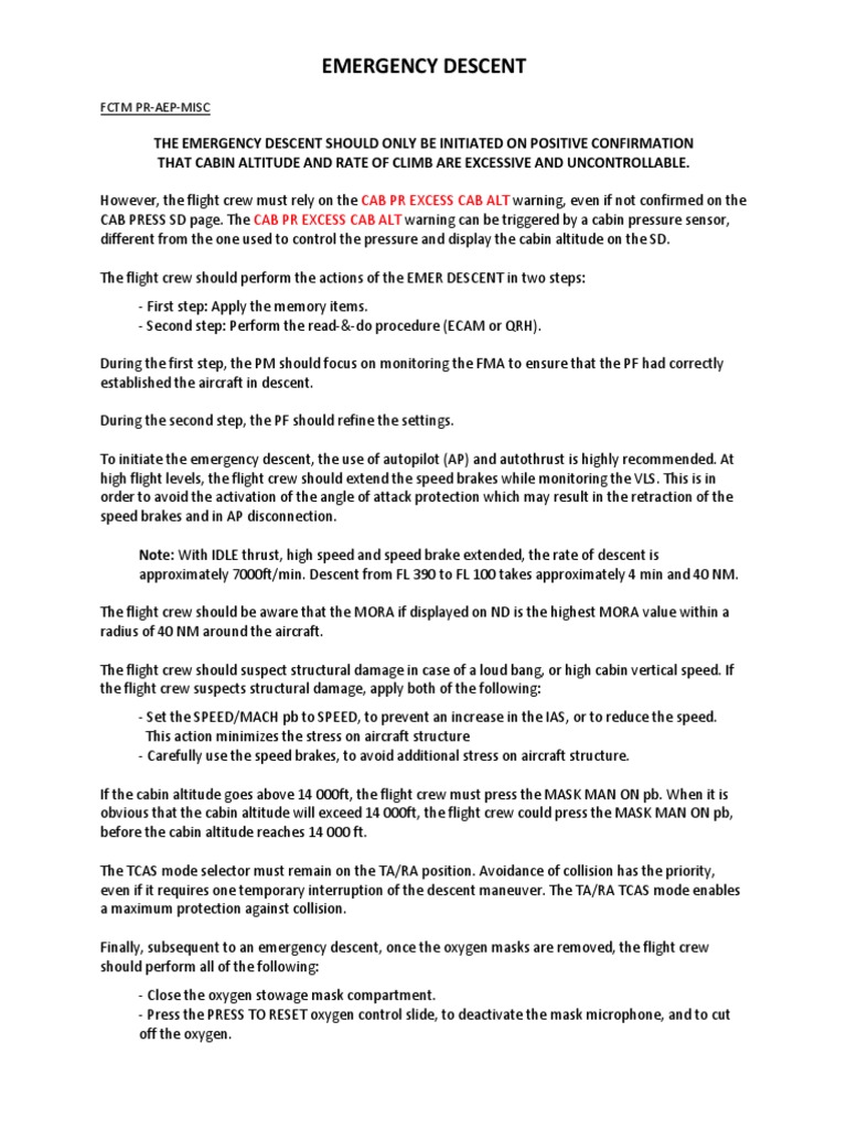 A320 Emergency Descent Notes | PDF | Aviation Safety | Aircraft