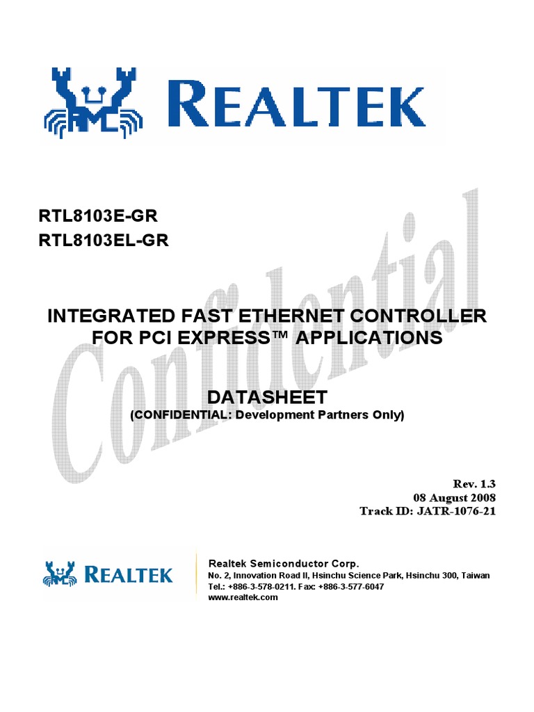 A01-RTL8103EL-F (RTL8103E (L) - GR - Datasheet - 1 3 | PDF | Computer ...