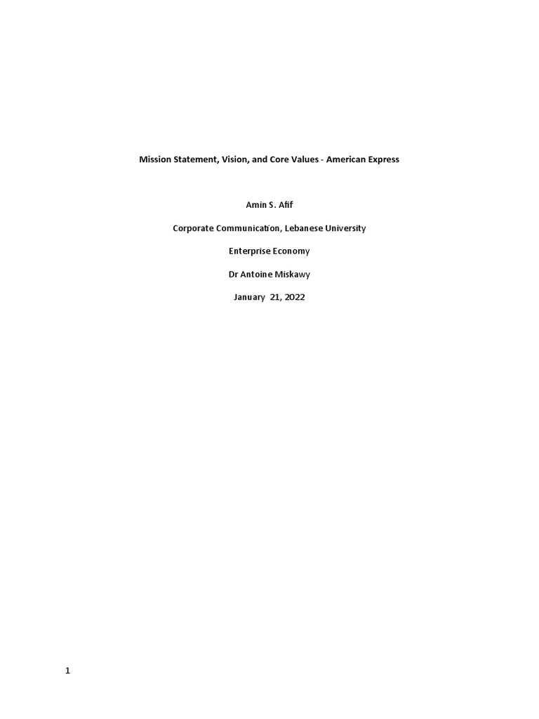 Mission Statement and Core Values - American Express | PDF | Corporate ...