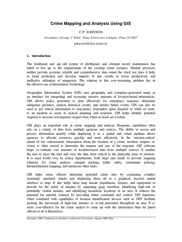Crime Mapping and Analysis Using GIS: Geomatics Group, C-DAC, Pune ...