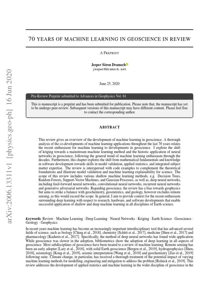 70 Years of Machine Learning in Geoscience in Revi | PDF | Artificial ...