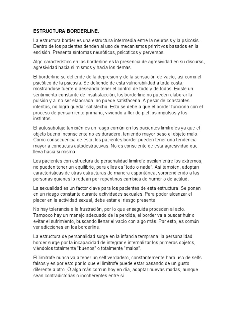 Estructura Borderline | PDF | Trastorno límite de la personalidad ...
