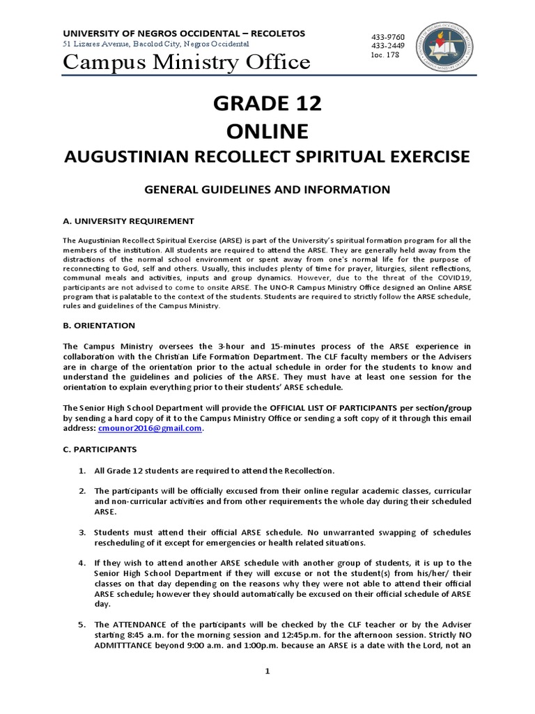 Grade 12 Online: Campus Ministry Office | PDF