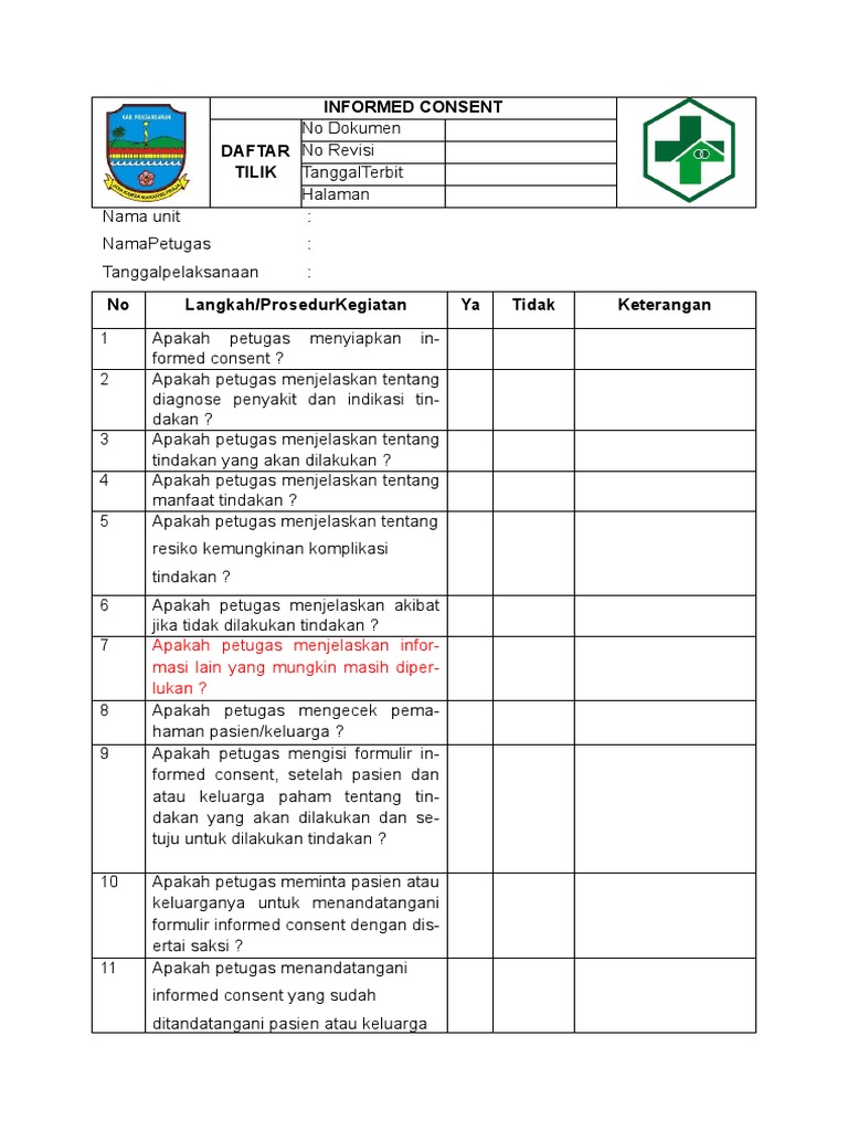 Daftar Tilik Informed Consent | PDF