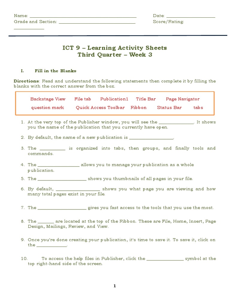 ICT 9 - Learning Activity Sheets Third Quarter - Week 3 | PDF ...