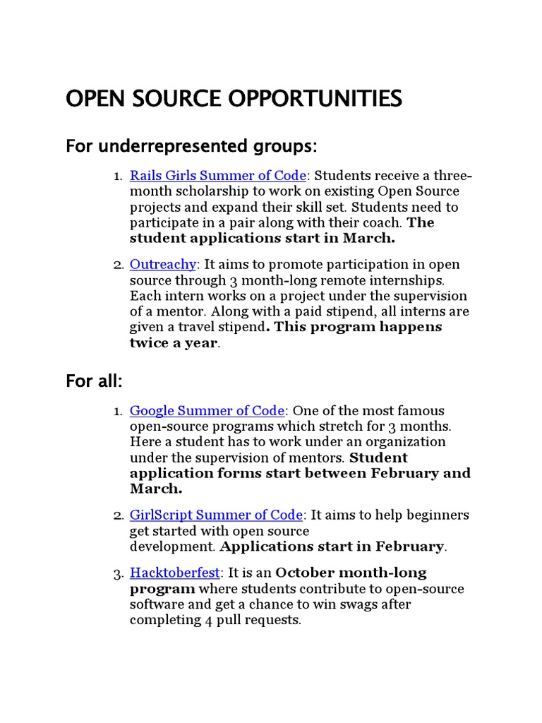 Open Source Opportunities | PDF | Mentorship | Computing