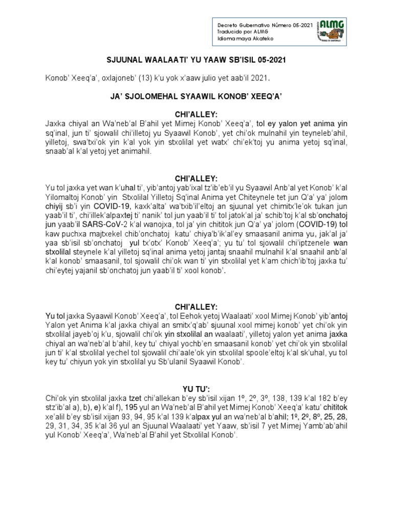 Akateko Decreto 05-2021 | PDF