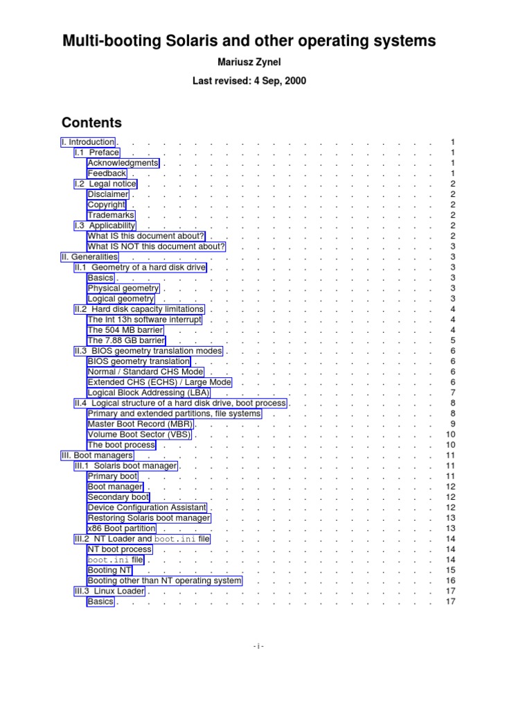Multi-Booting Solaris and Other Operating Systems: Mariusz Zynel Last Revised: 4 Sep, 2000 | PDF ...