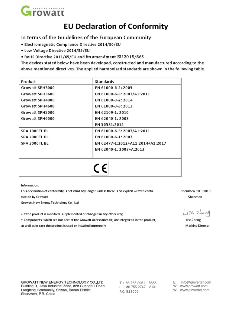 EU Declaration of Conformity: in Terms of The Guidelines of The ...