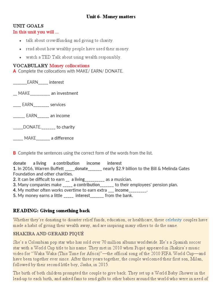 Unit 6-Money Matters: in This Unit You Will .. | PDF | Bill & Melinda ...