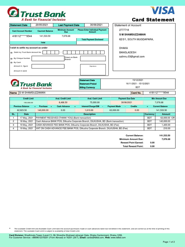 Card Statement: Statement Date Last Payment Date | Download Free PDF ...