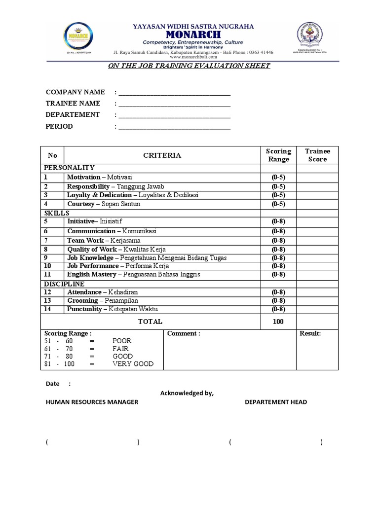 OJT Evaluation Form Template | PDF