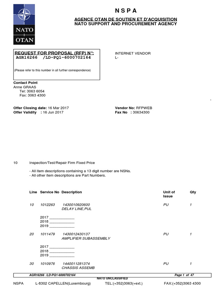 AGR16266 /LD-PQ1-6000702164: Agence Otan de Soutien Et D'Acquisition ...
