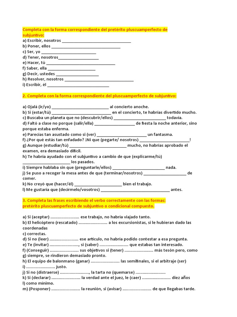 Ejercicios de pretérito pluscuamperfecto | PDF
