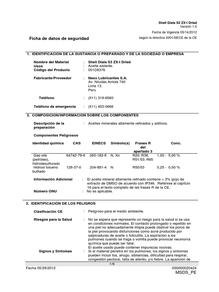 MSDS - Diala S3 Zx-I | PDF | Agua | Toxicidad