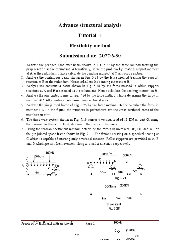 Advance Structural Analysis Tutorial - 1 Flexibility Method Submission Date: 2077/6/30 | PDF ...