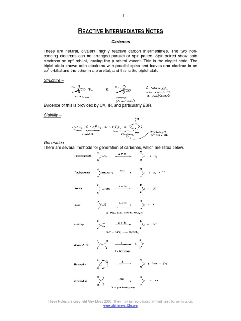 Eactive Ntermediates Otes: Structure | PDF | Chemical Reactions | Alkene