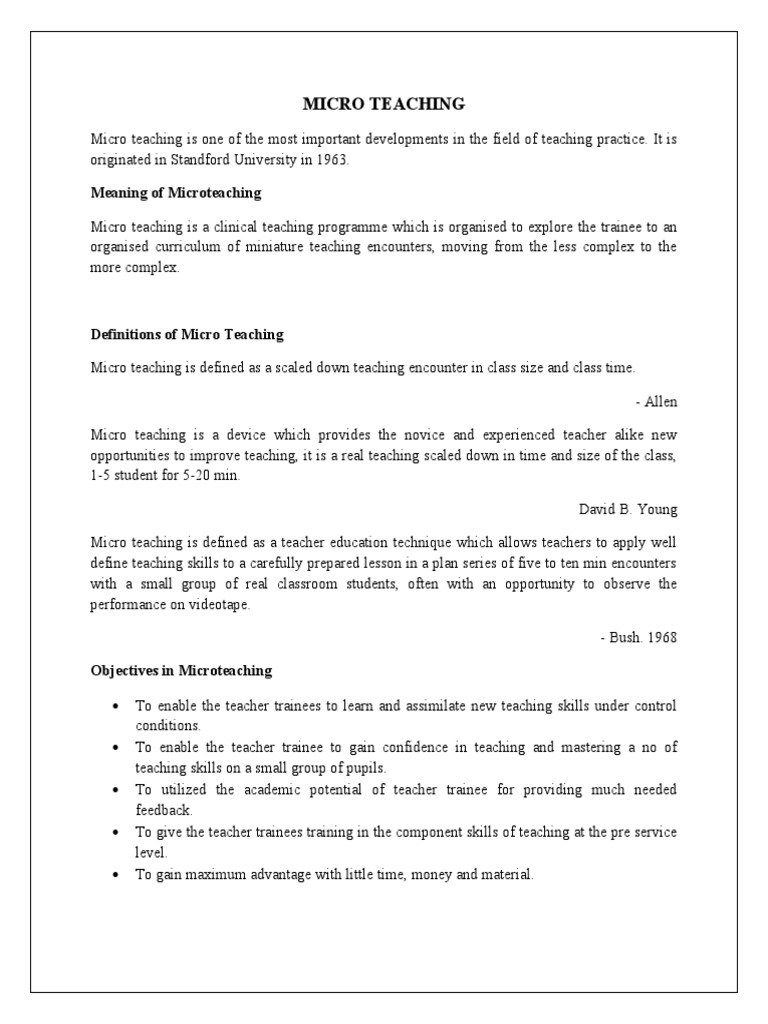 Micro Teaching: Meaning of Microteaching | PDF | Educational Technology ...