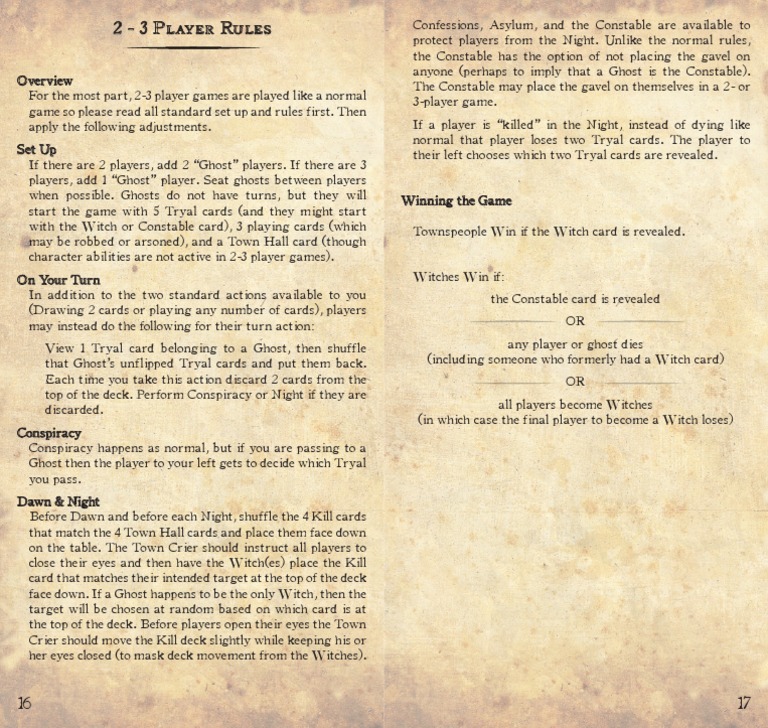 Salem 2-3 Player Rules | PDF | Tabletop Games | Gaming Devices