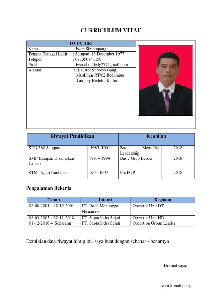 Curriculum Vitae Iwan Simatupang | PDF