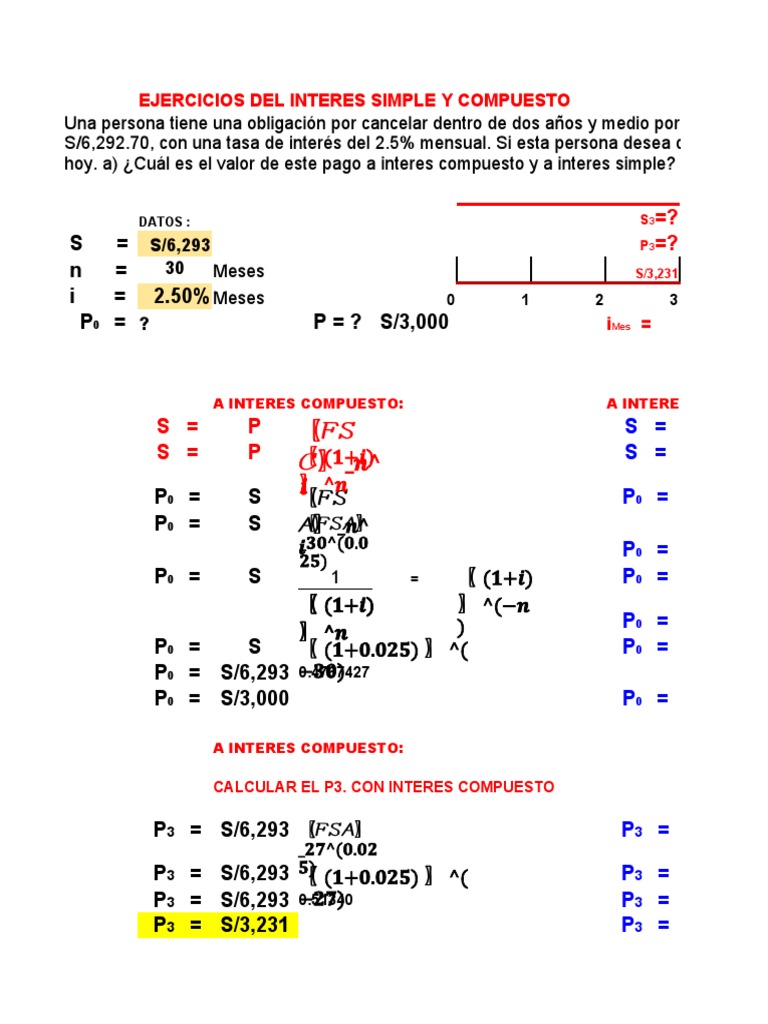 Cálculo de intereses simples y compuestos aplicados a una deuda a plazo ...