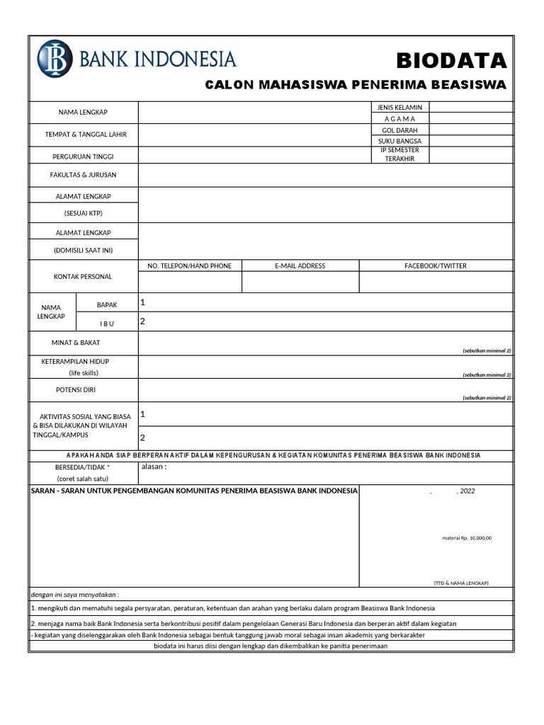 Biodata Bank Indonesia 22 | PDF