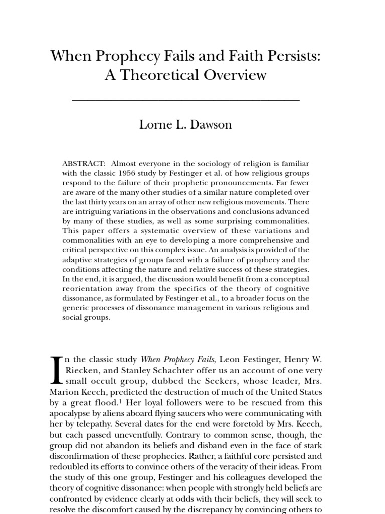 When Prophecy Fails and Faith Persists A Theoretical Overview | PDF ...