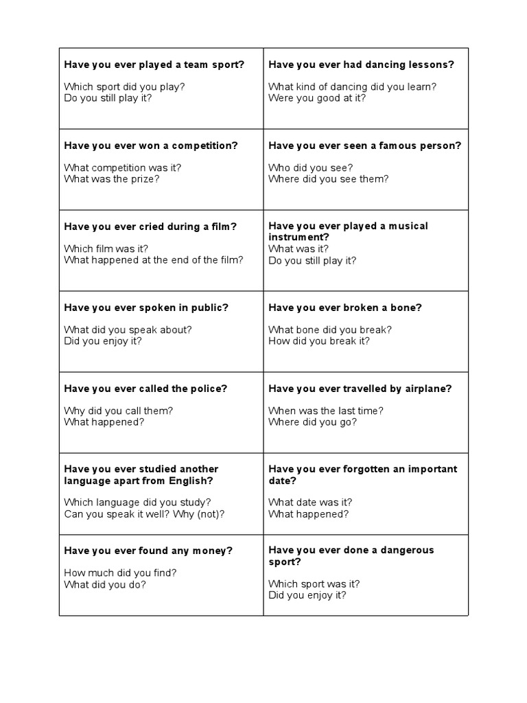 Have You Ever Survey | PDF