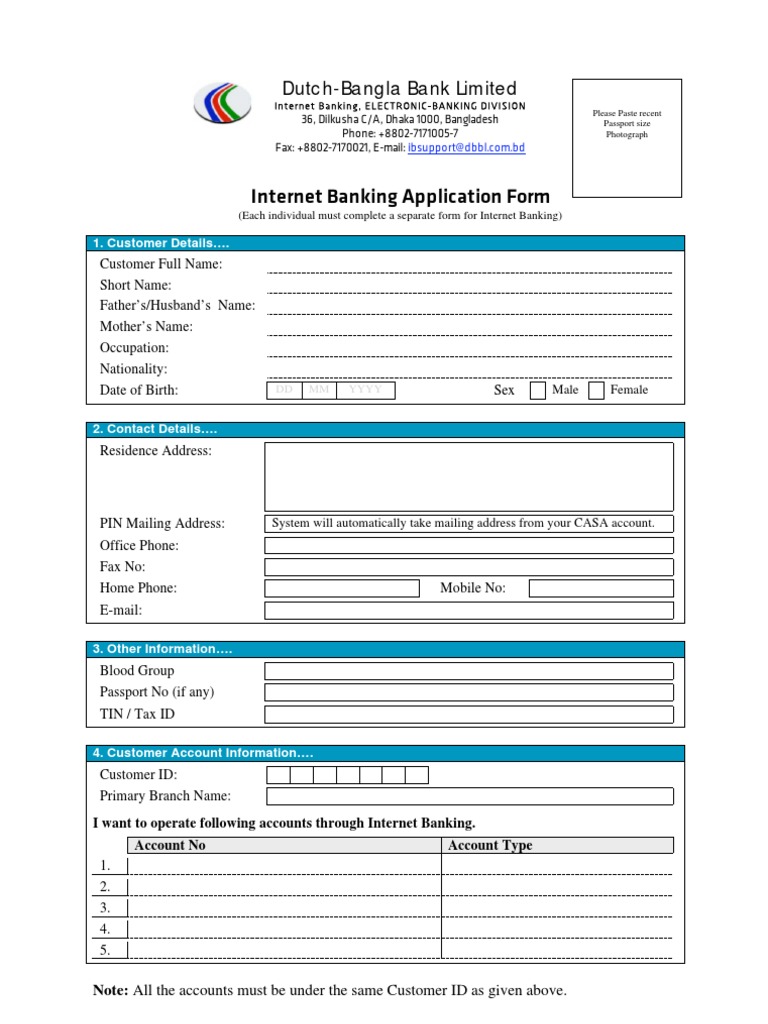DBBL Internet Banking Application Form | PDF | Online Banking | Banks ...