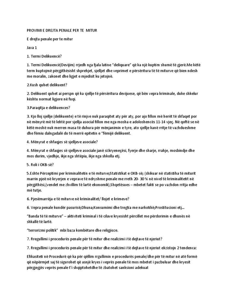 Provimi e Drejta Penale Per Te Mitur-1 | PDF