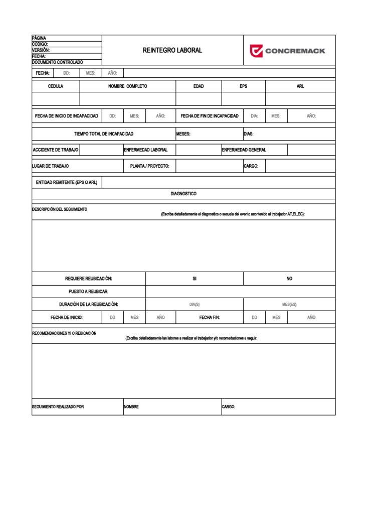 Formato de Reintegro Laboral | PDF