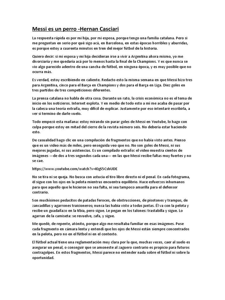 Cuento Messi Es Un Perro de Hernan Casciari | PDF | Lionel Messi ...