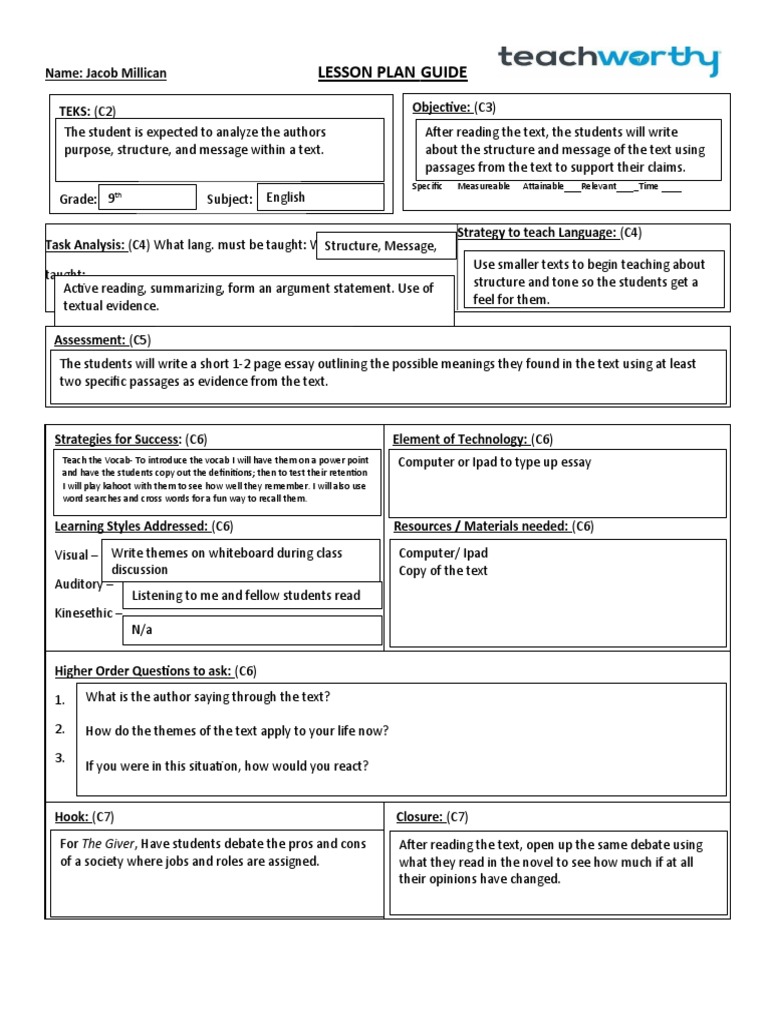 Lesson Plan Guide LPG Word-Jc | PDF | Lesson Plan | Vocabulary