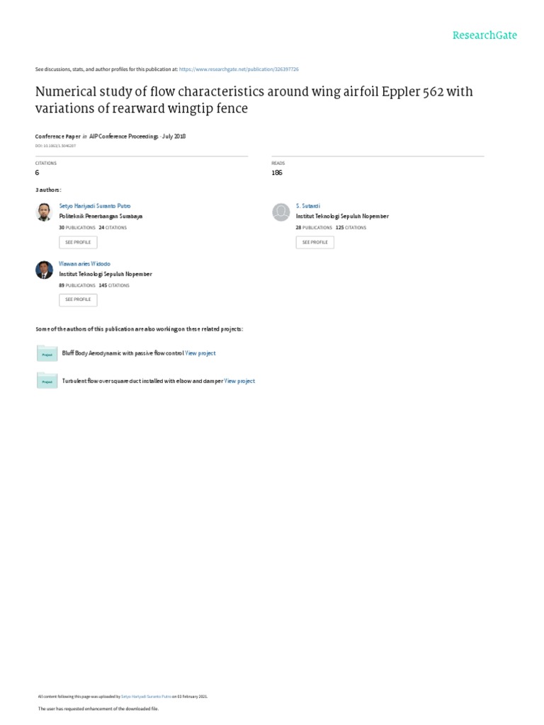 Numerical Study of Ow Characteristics Around Wing Airfoil Eppler 562 ...