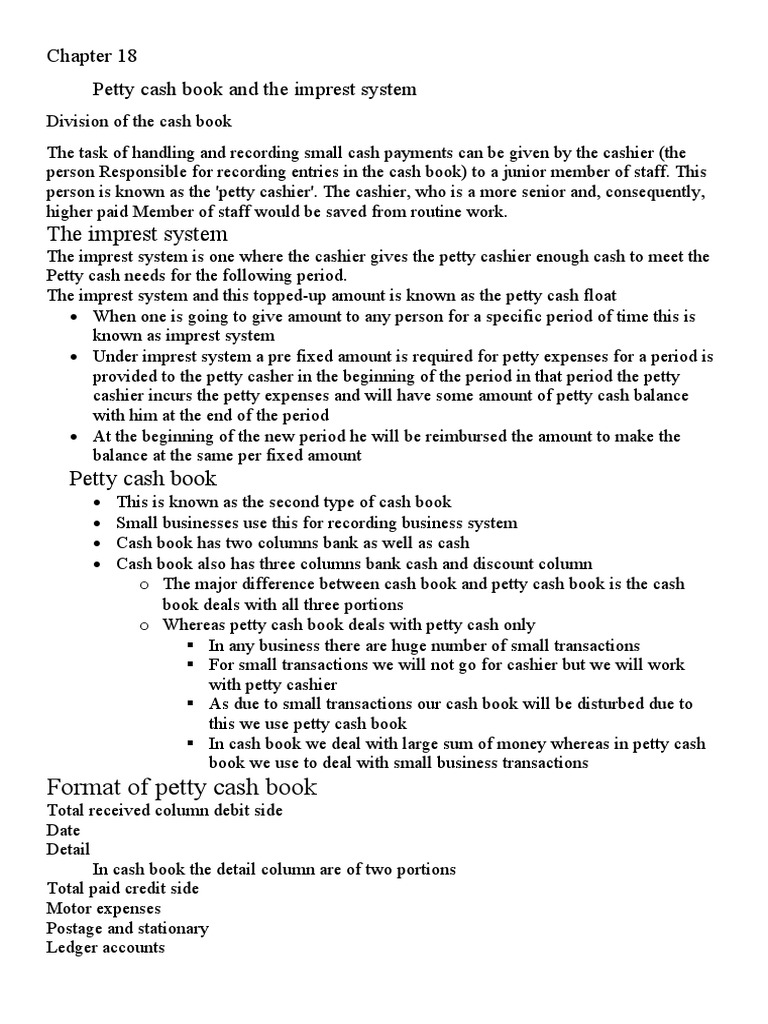 Petty Cash Book and Imprest System Guide | PDF | Cash | Financial ...