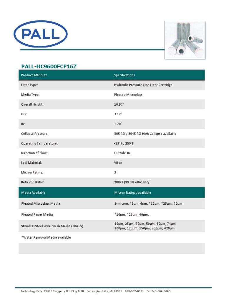 Pall Filter Datasheet - Lote - 1 | PDF