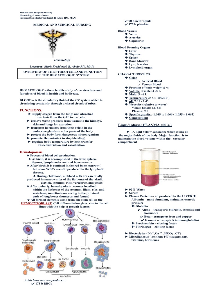 Hematology Handouts PDF | PDF | White Blood Cell | Human Body