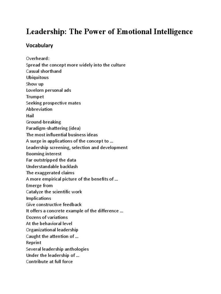 Leadership Vocabulary | PDF