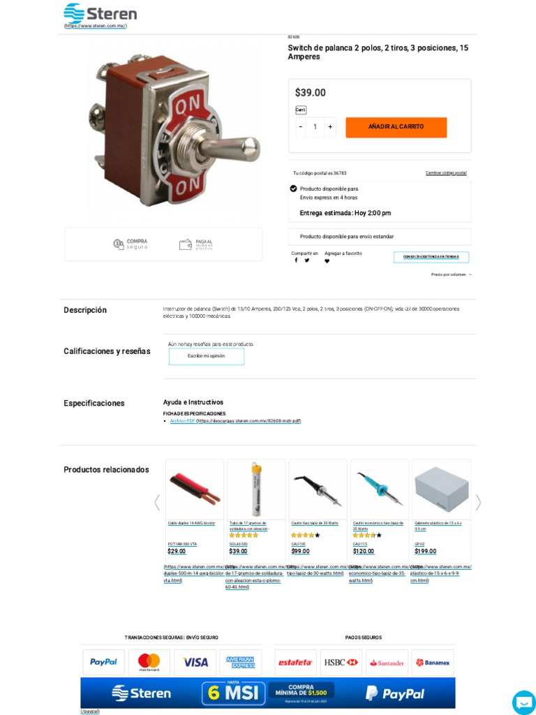 Switch de Palanca 2 Polos, 2 Tiros, 3 Posiciones, 15 Am | PDF | Las ...