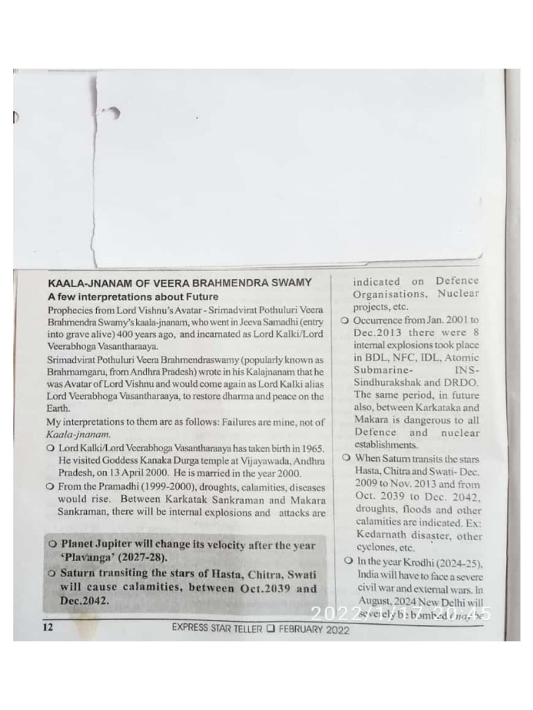 Brahmam Gari Kalagnanam | PDF