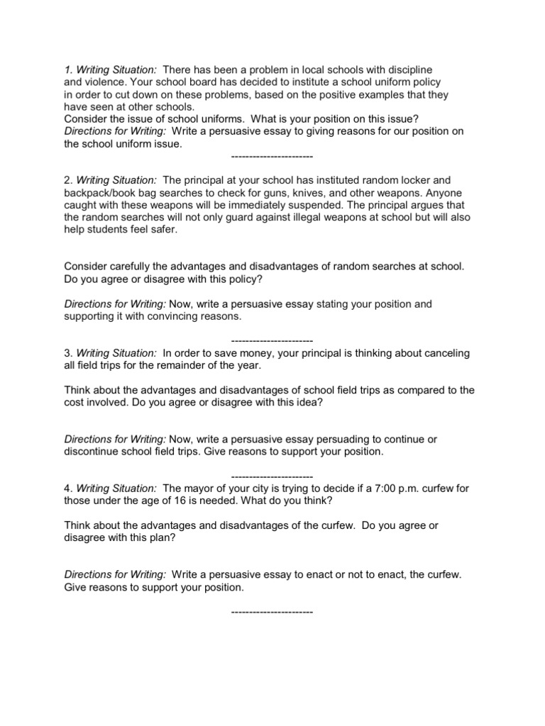 Persuasive Writing Prompts | PDF | Teachers | Adolescence
