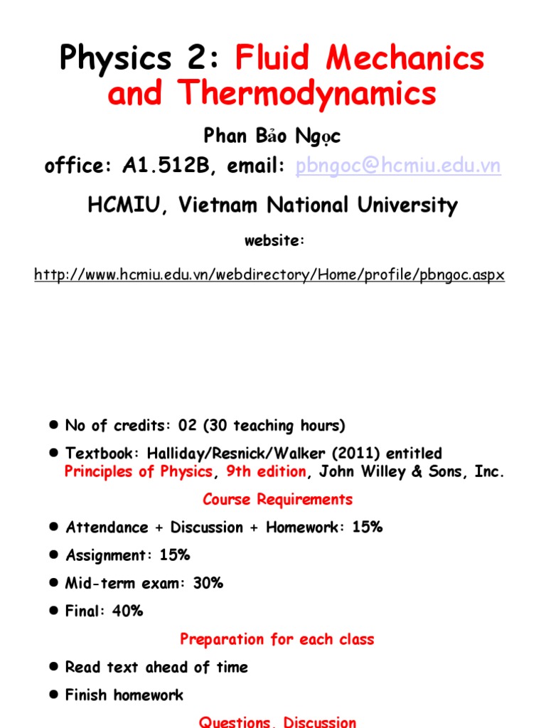 Fluid Mechanics and Thermodynamics: Physics 2 | PDF | Pressure | Fluid ...