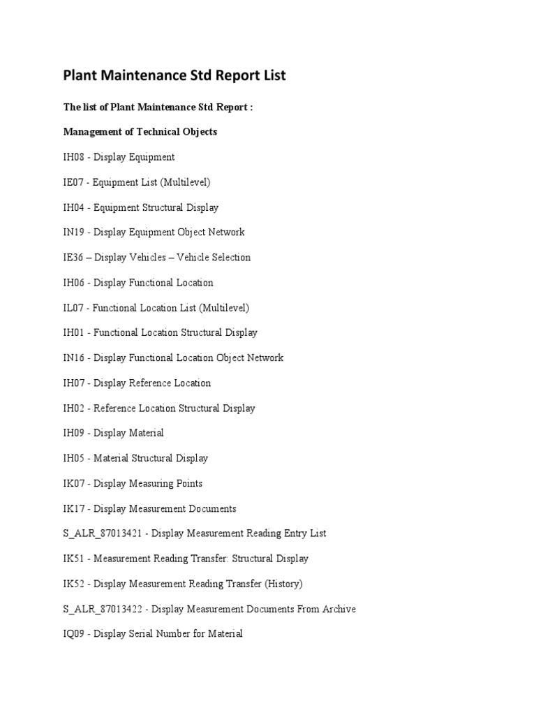 Plant Maintenance Report Overview | PDF | Business | Technology ...