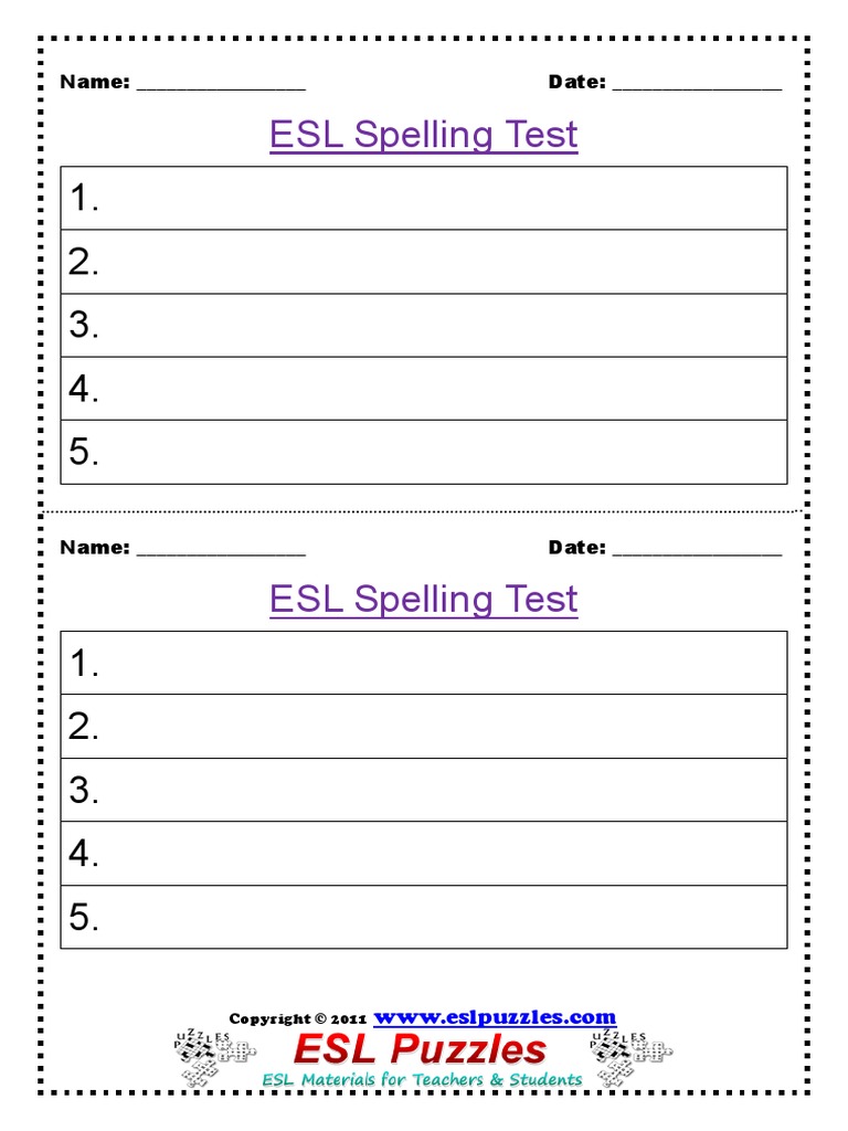 Spelling Test Template | PDF
