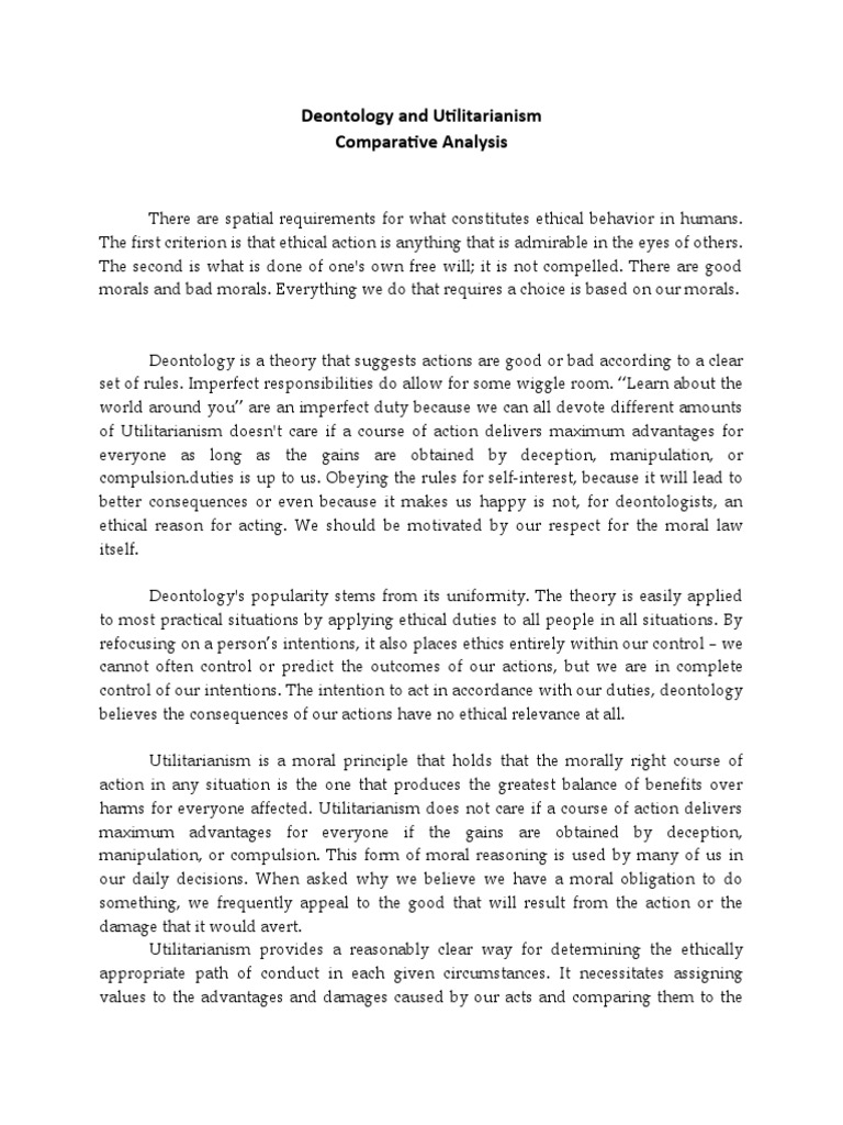 Ethics: Deontology vs. Utilitarianism | PDF | Morality | Utilitarianism